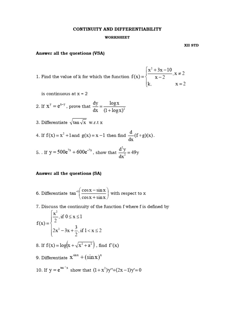 Maths WORKSHEET - 5th Chapter | PDF | Real Analysis | Mathematical Physics