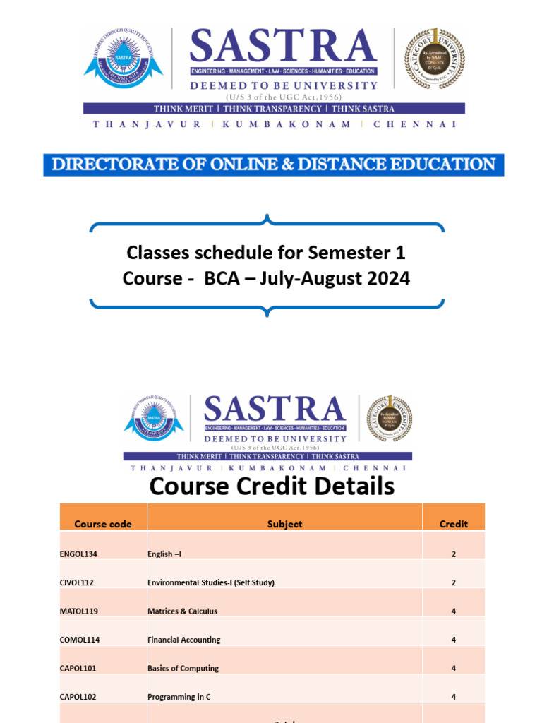 BCA - SEM 1 - Program Schedule | PDF | Educational Assessment And ...