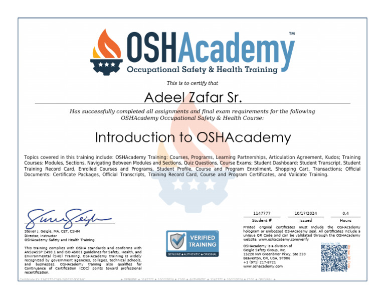 Introduction To OSHAcademy | PDF