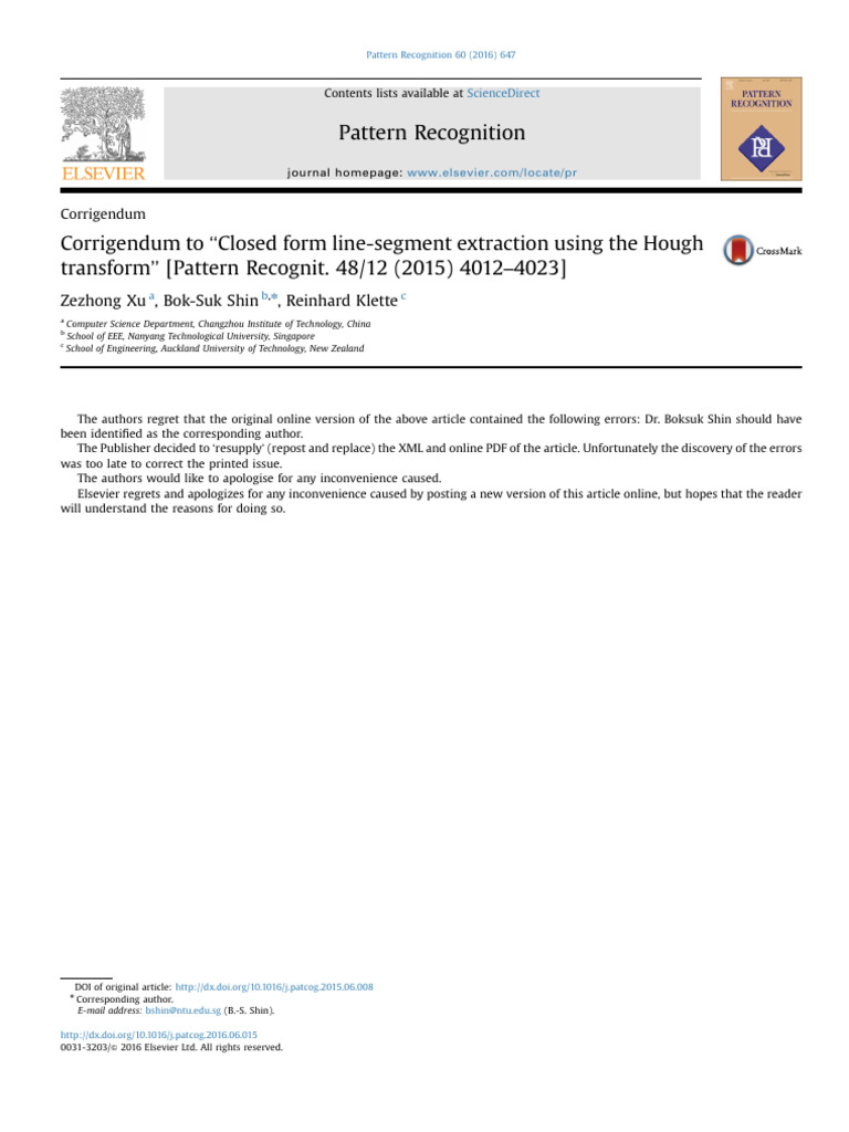 Corrigendum To - Closed Form Line Segment Extraction Using TH - 2016 - Pattern R | PDF | Art ...