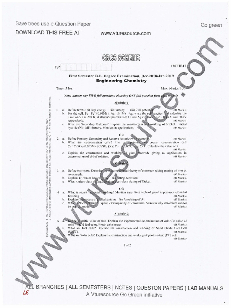 Chemistry VTU Questions and Answers | PDF