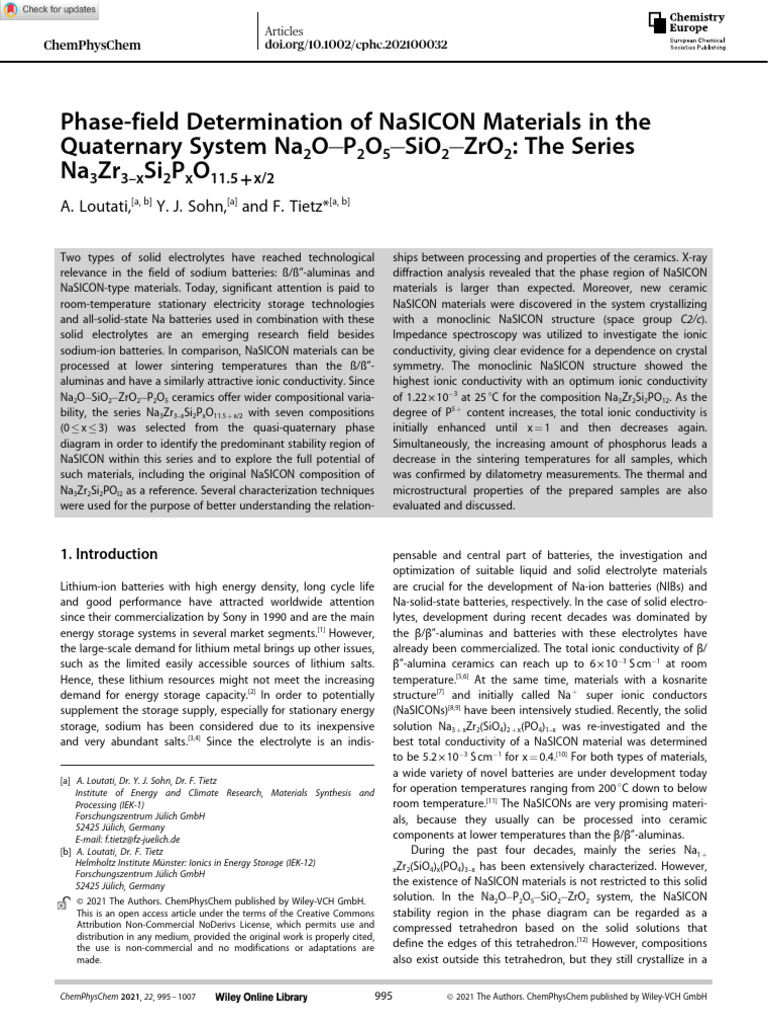 ChemPhysChem - 2021 - Loutati - Phase Field Determination of NaSICON Materials in The Quaternary ...
