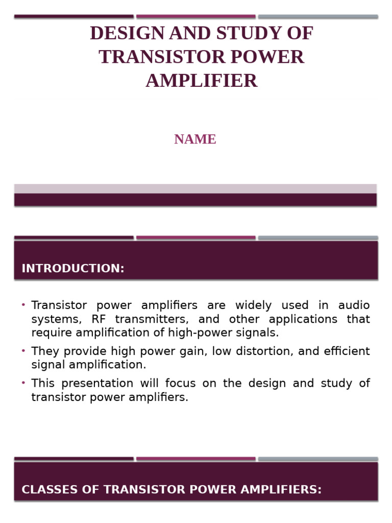 Transistor Power Amplifier Design Overview | PDF | Technology & Engineering
