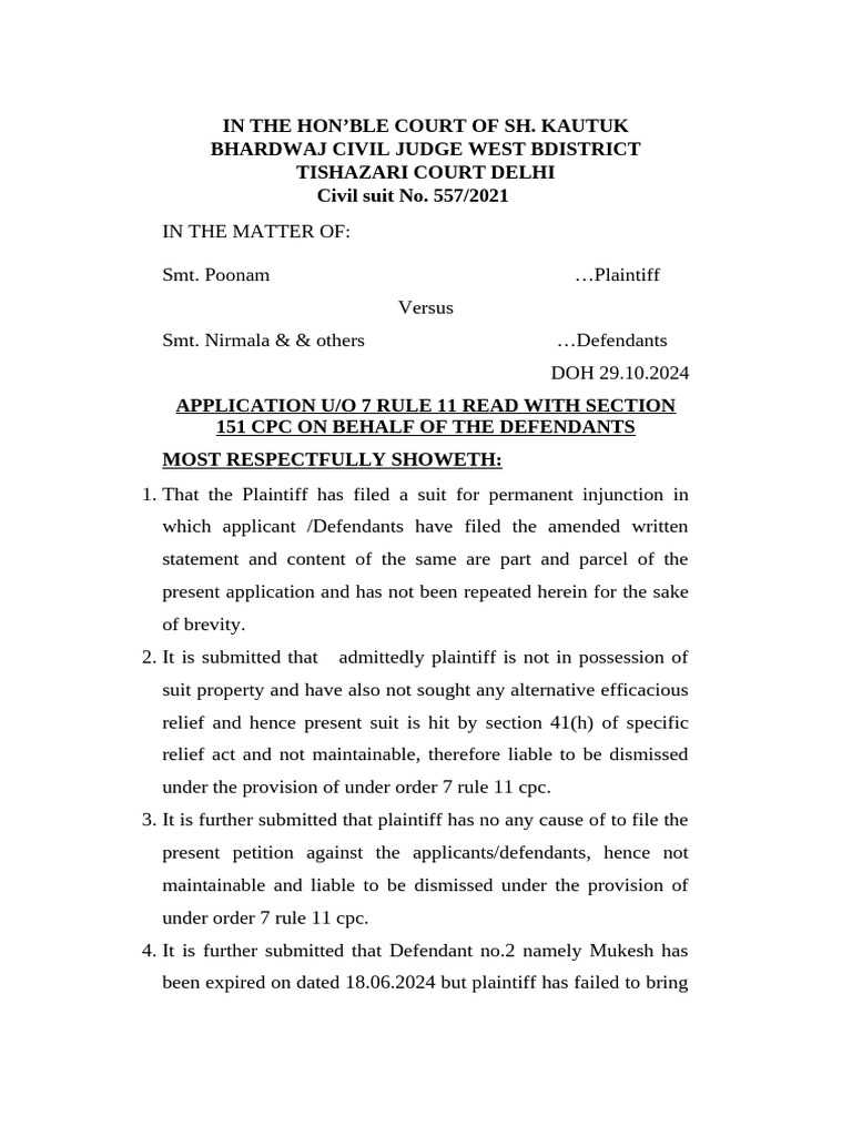 Apllication 7 Rule 11 Client Raj Kumar Clerk | PDF | Lawsuit | Affidavit