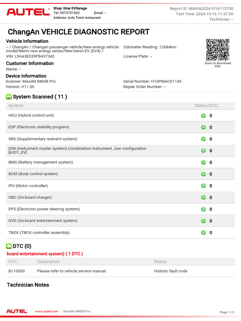 Changan EV Diagnostic Report Summary | PDF | Vehicle Industry ...