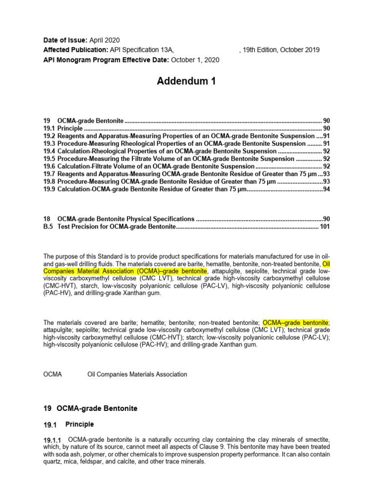 API Specification 13A 19th Edition Addendum 1 20200415 | PDF | Viscosity | Filtration