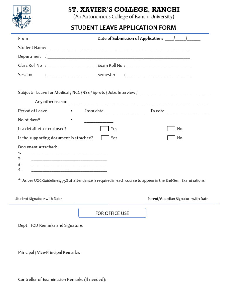 Student Leave Application Form | PDF