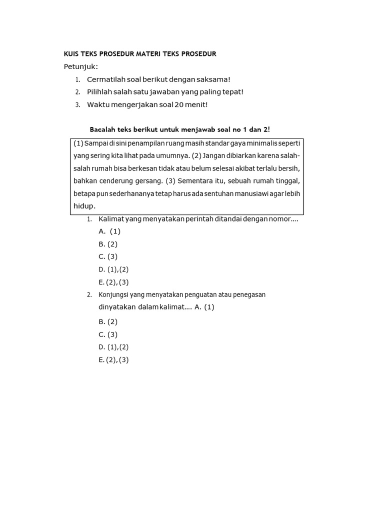 KUIS TEKS PROSEDUR MATERI TEKS PROSEDUR - Menulis Teks Prosedur | PDF