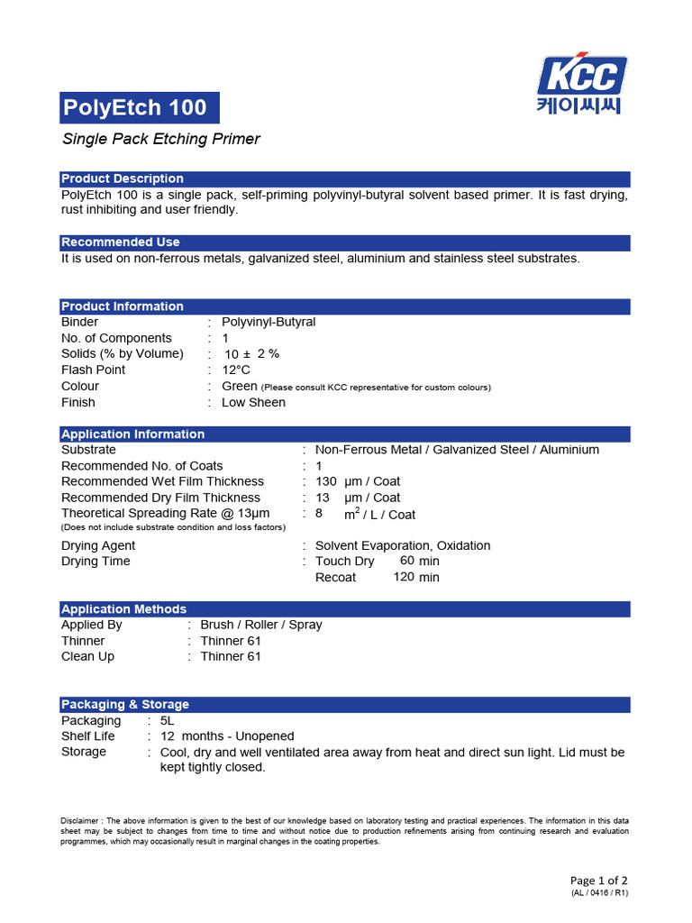 KCC PolyEtch 100 Primer | PDF | Rust | Paint