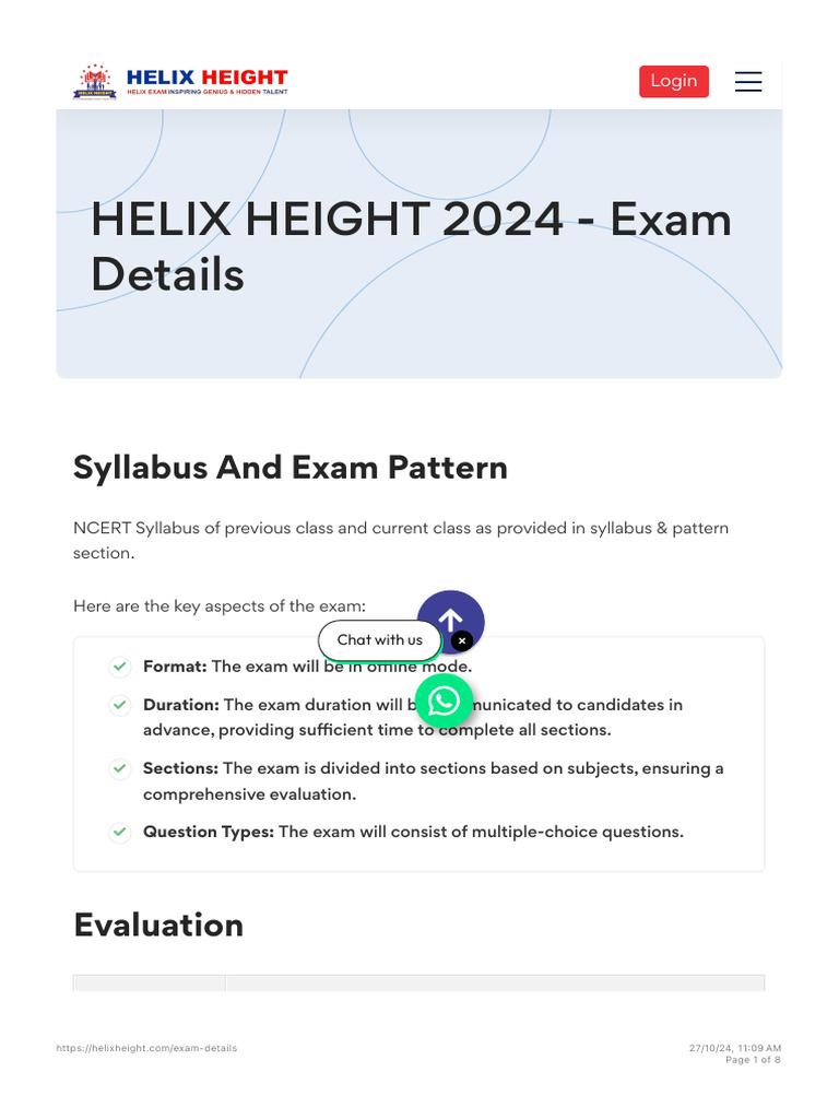 Helix HEIGHT Exam Syllabus & Details | PDF | Multiple Choice | Evaluation Methods