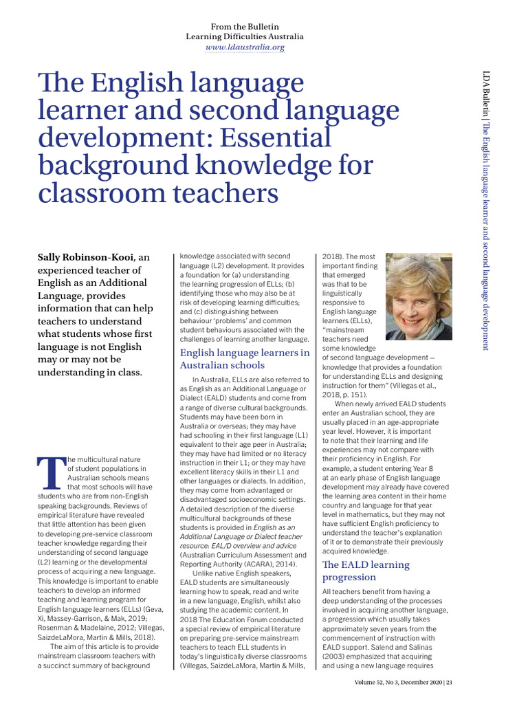 Robinson Kooi The English Language Learner and Second Language Development | PDF | Second ...