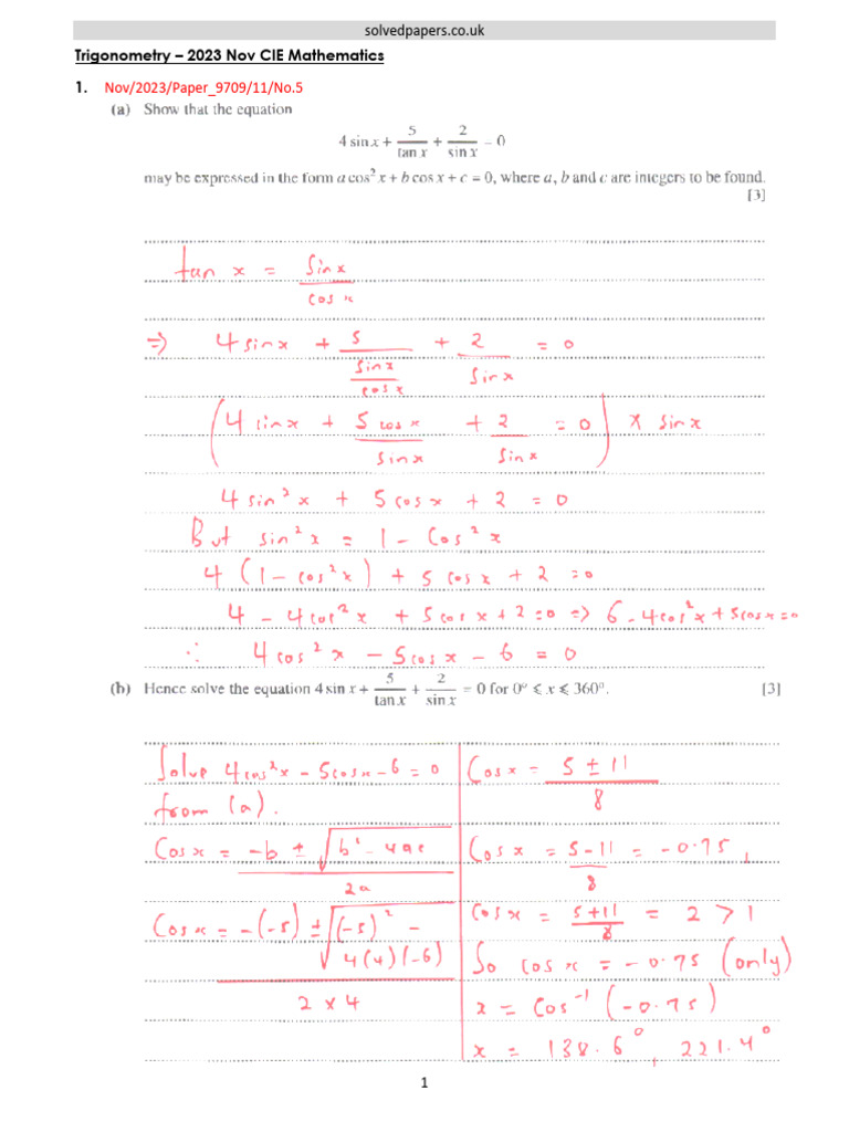 2023N Trigonometry As Math 9709 Solved | PDF | Home & Garden | Art