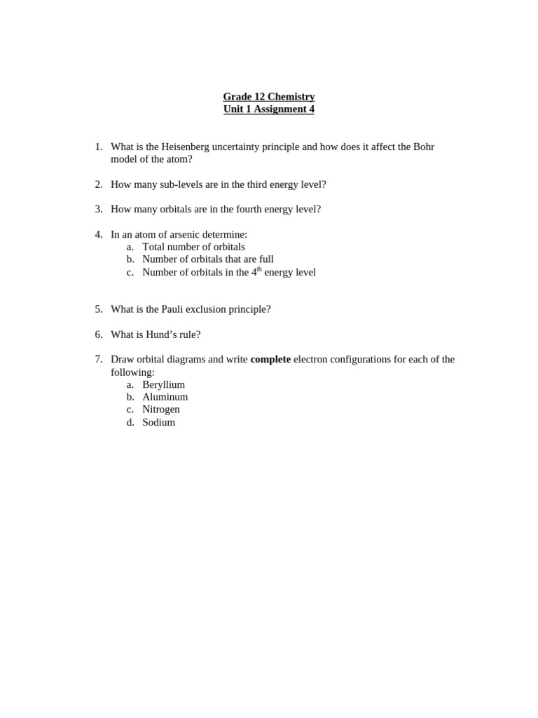 Chemistry Assignment 1-4 | PDF