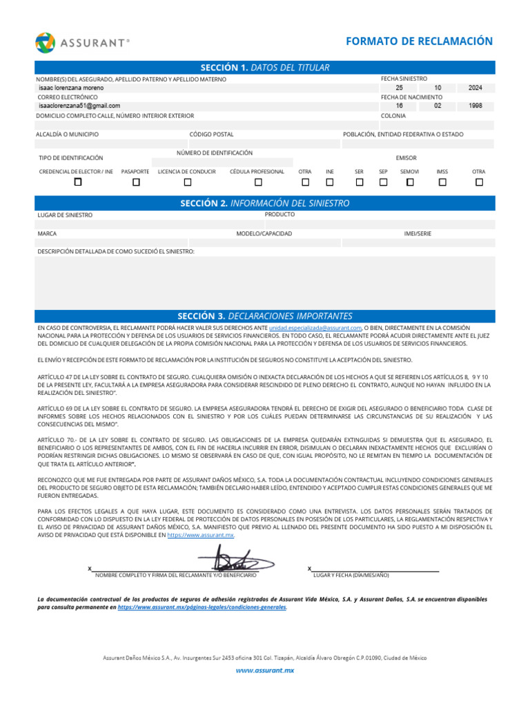 Formato de reclamación MX | PDF