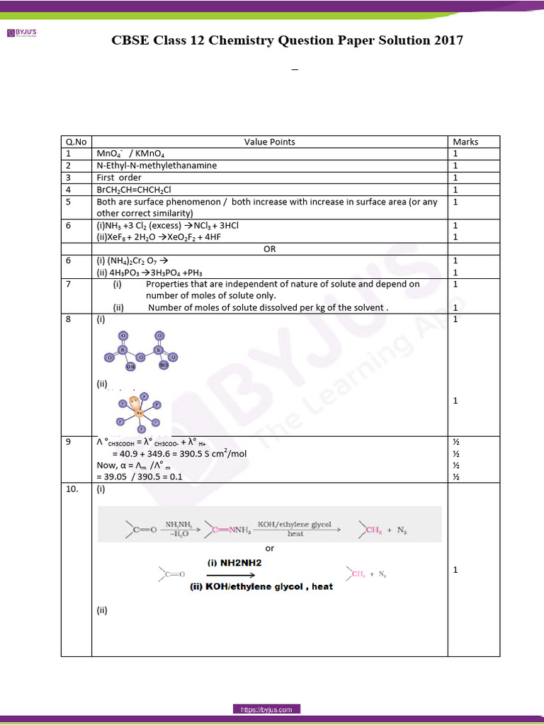 CBSE Class 12 Question Paper Solution 2017 Chemistry Set 2 | PDF | Ion ...