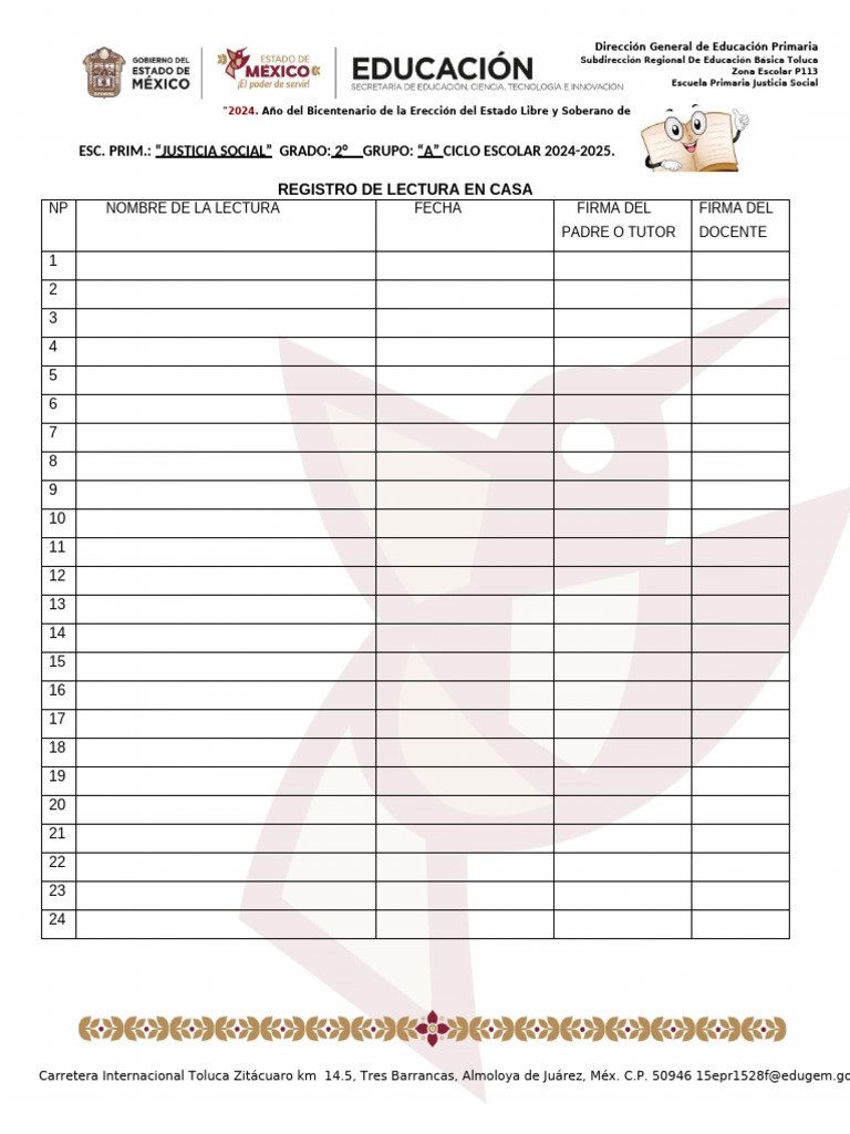 Registro de Lectura en Casa 2°A | PDF