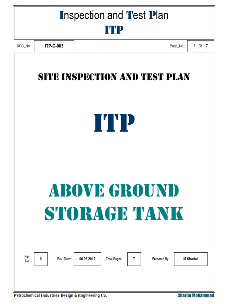ITP Above Ground Storage Tanks PDF | PDF | Welding | Construction