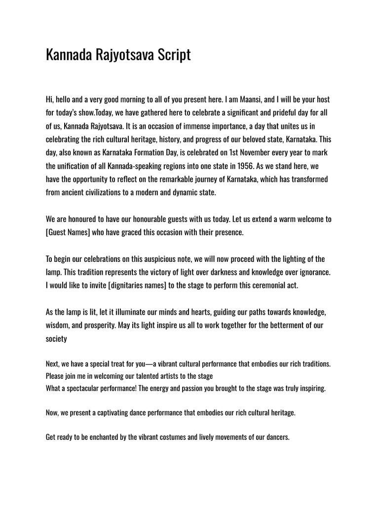 Kannada Rajyotsava Script | PDF