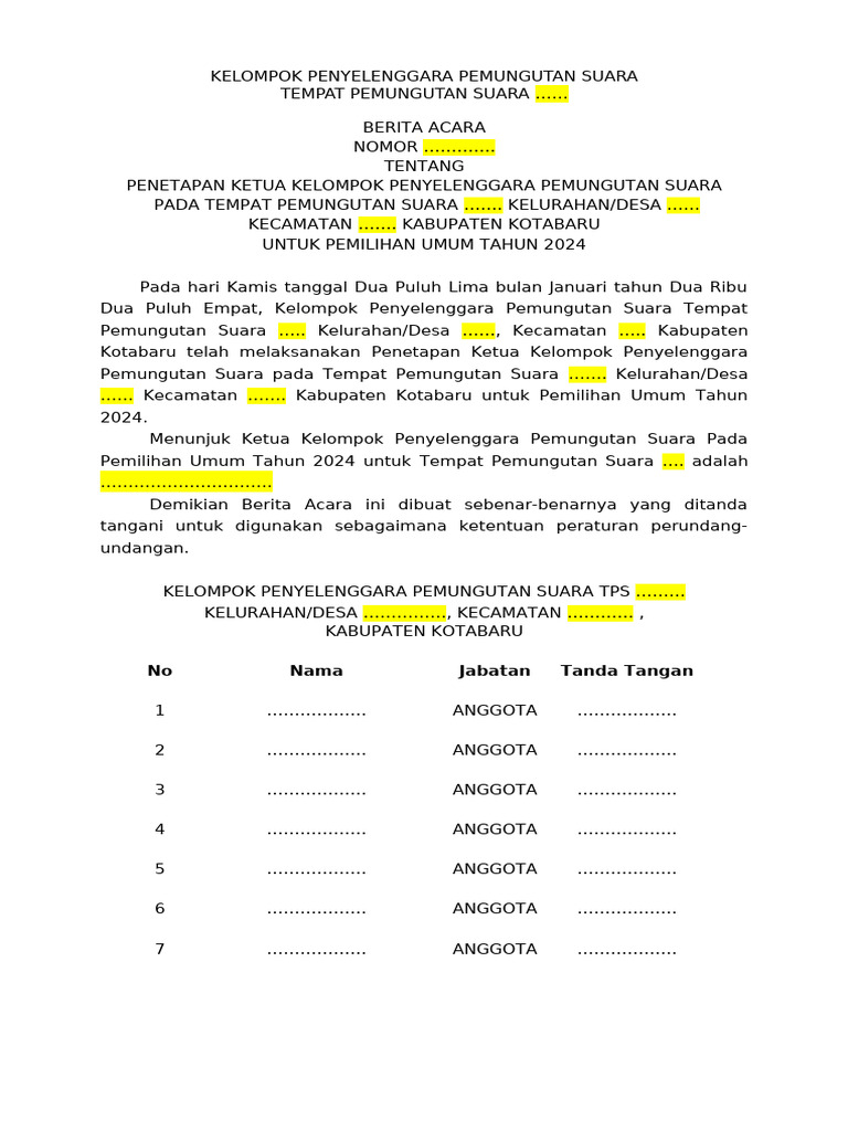 FORMAT BA KPPS KETUA KPPS | PDF