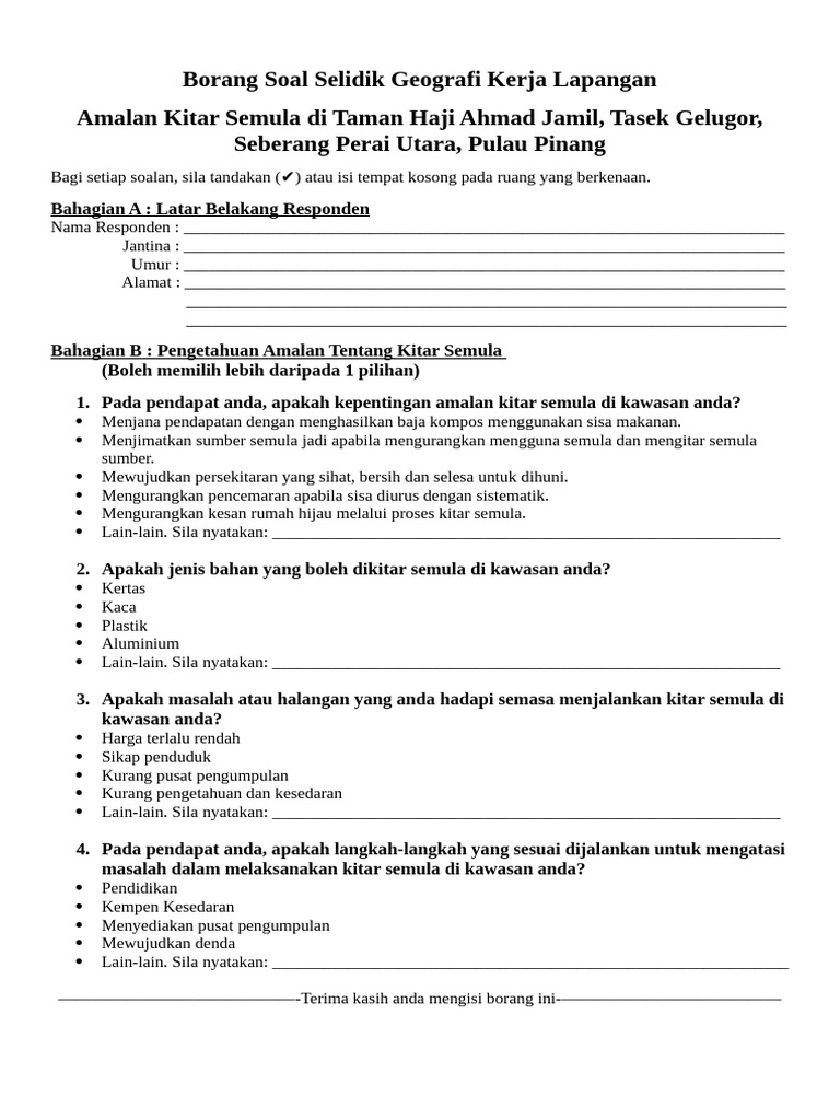 Borang Soal Selidik Sendiri ——— CQ LUM | PDF