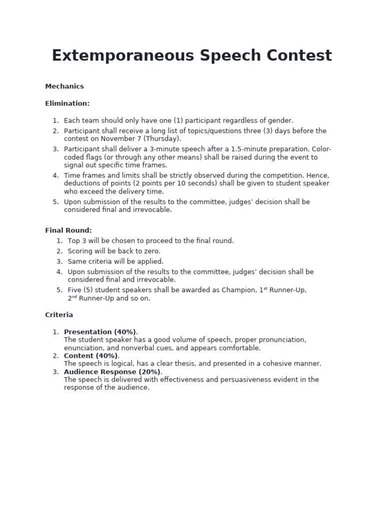 Extemporaneous Speech Contest Guidelines | PDF | Career & Growth