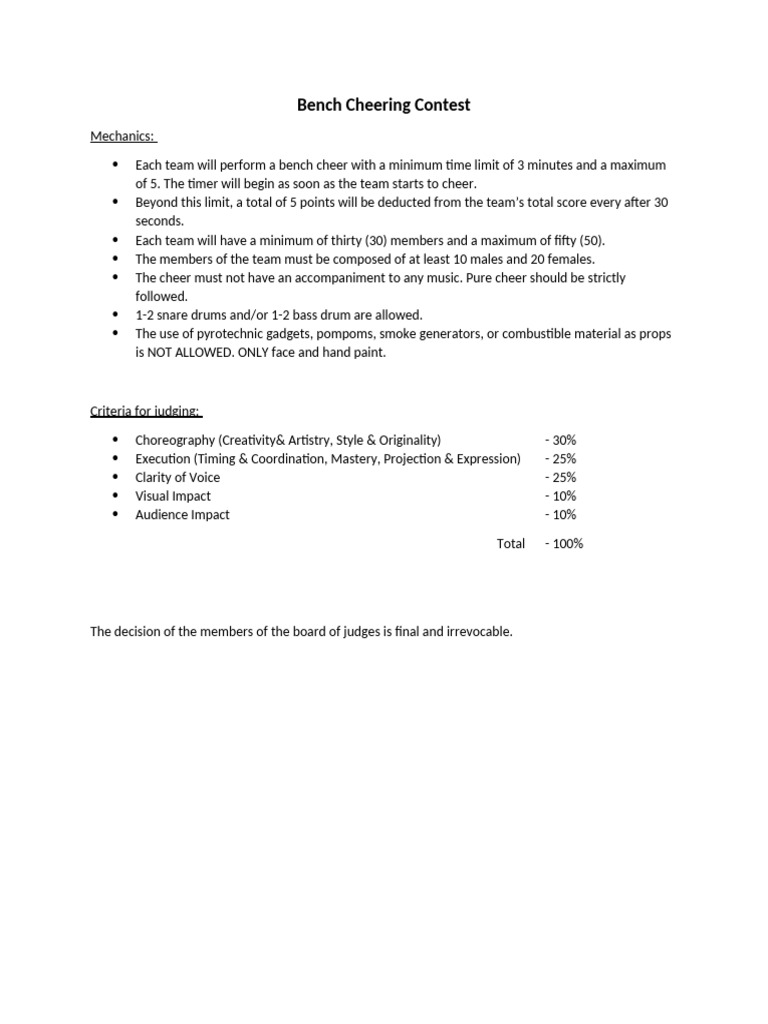 Bench Cheering Mechanics | PDF