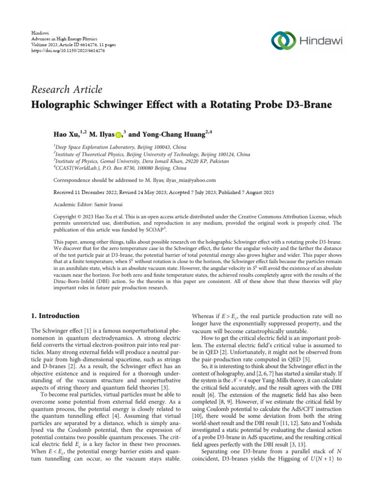 Advances in High Energy Physics - 2023 - Xu - Holographic Schwinger ...