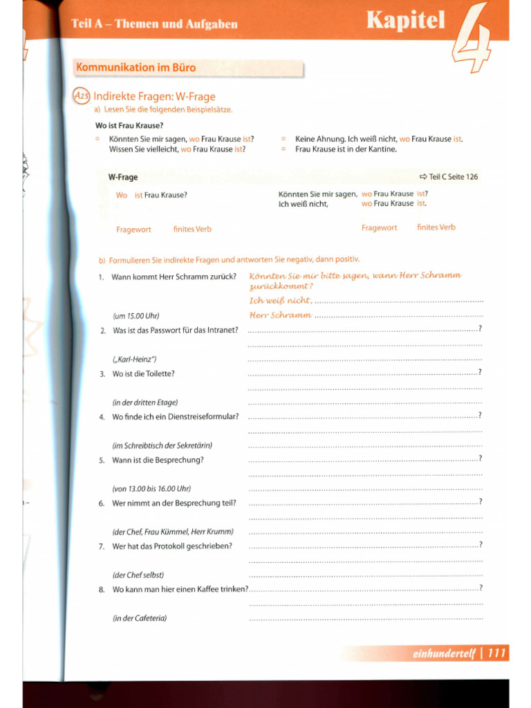 Indirekte Fragen - Begegnungen A2 | PDF