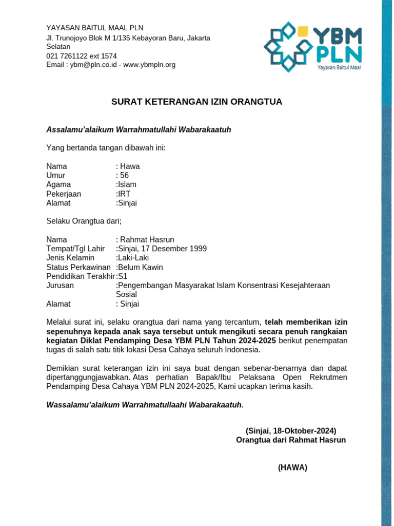 Surat Keterangan Izin Orangtua - 2024 | PDF | Ilmu Sosial | Kesehatan Holistik