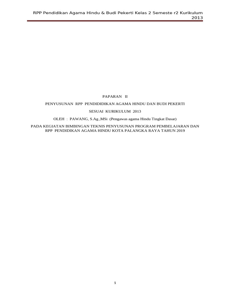 Paparan Ii Penyususan RPP Agama Hindu 2019 | PDF