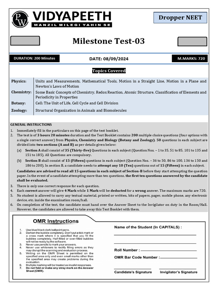 66de903fa1df369834228f35 - ## - Dropper NEET Phase 3 Paper | PDF ...
