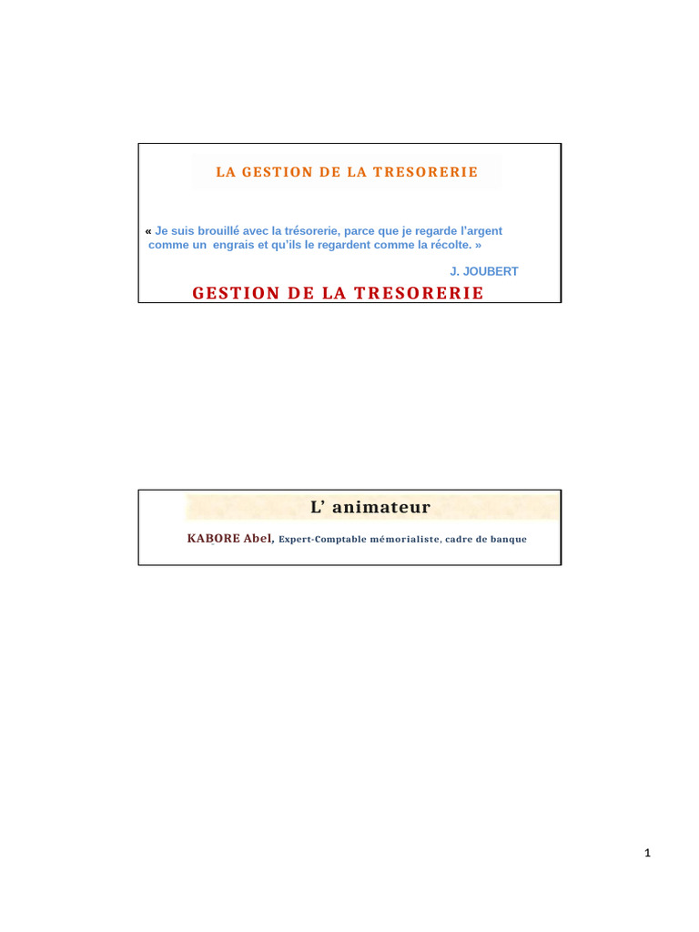 Gestion de La Tresorerie M1cca Ibam-2 | PDF | Trésor | Bilan comptable