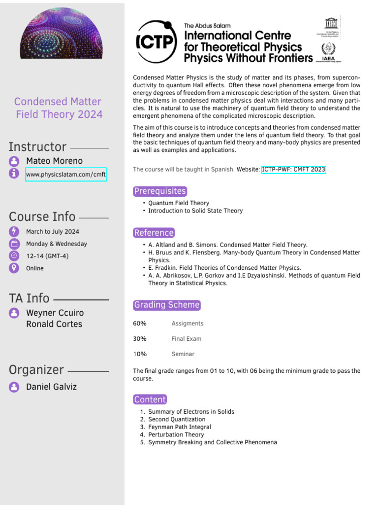 CMFT Syllabus | PDF | Quantum Field Theory | Condensed Matter Physics