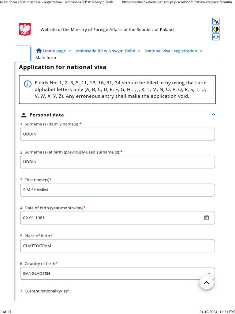 Main Form - National Visa - Registration - Ambasada RP W Nowym Delhi ...