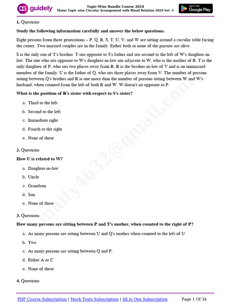 Mains Topic Wise Circular Arrangement With Blood Relation 2024 Set - 1 ...