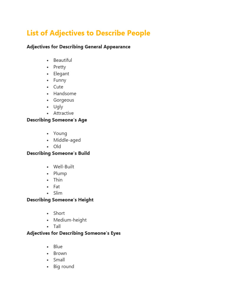 List of Adjectives To Describe People | PDF | Lip