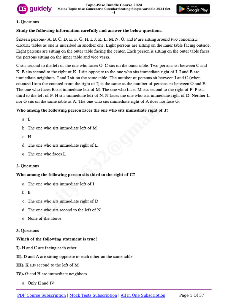 Mains Topic Wise Concentric Circular Seating Single Variable 2024 Set ...