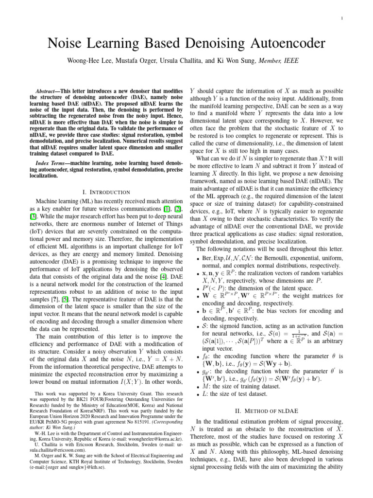 Noise Learning Based Denoising Autoencoder Pdf Internet Of Things Machine Learning