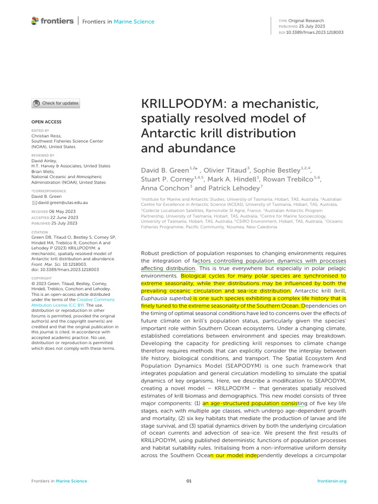 KRILLPODYM A Mechanistic, Spatially Resolved Model of Antarctic Krill ...