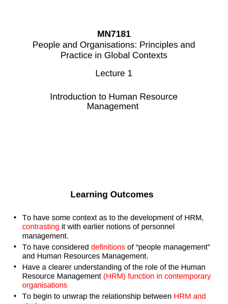 01 Slides Week 1 HRM Intro MBA Lec 1 | PDF | Human Resource Management | Strategic Management
