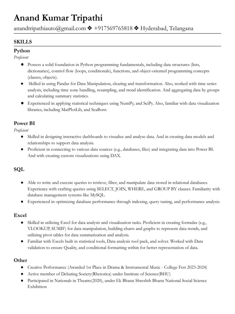 Anand Resume | PDF | Data Analysis | Databases