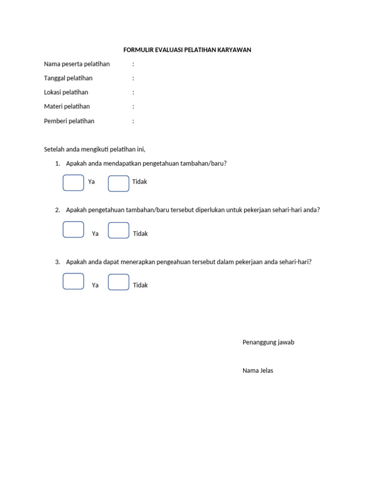 Formulir Evaluasi Pelatihan Karyawan | PDF