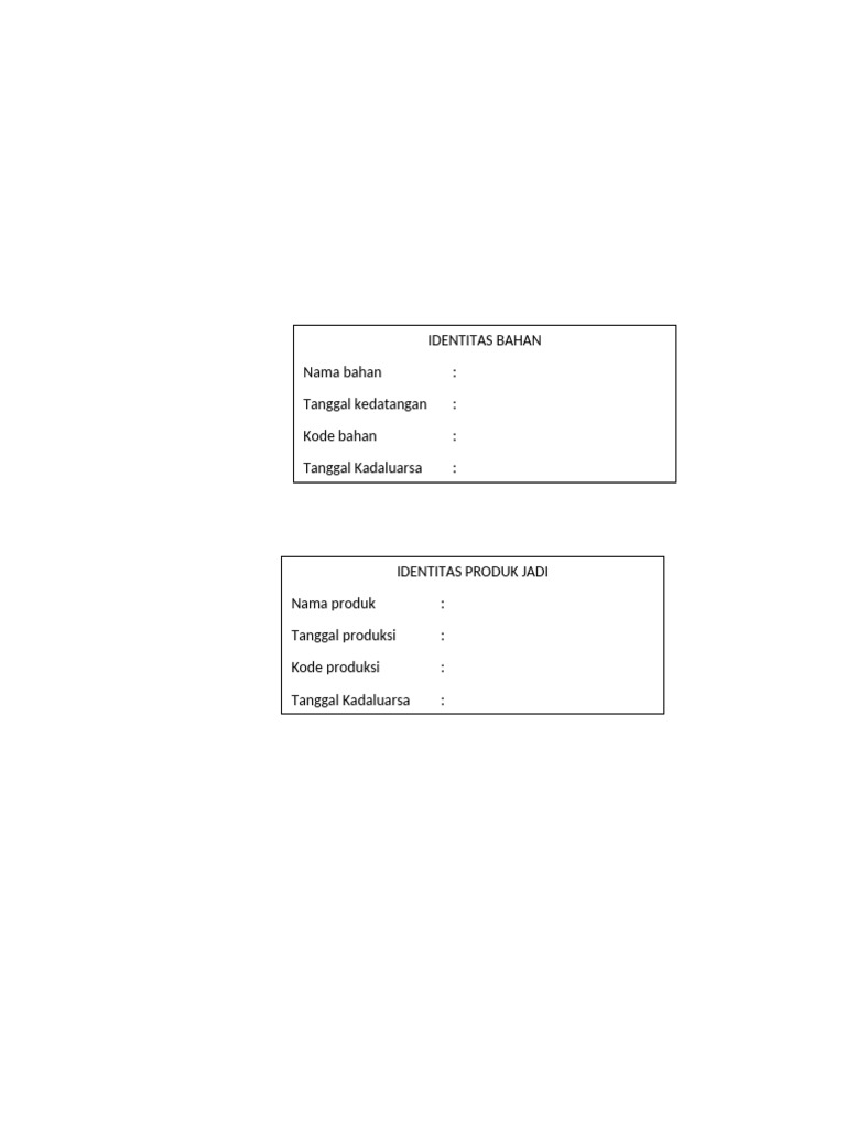 Identitas Bahan Dan Produk Jadi | PDF