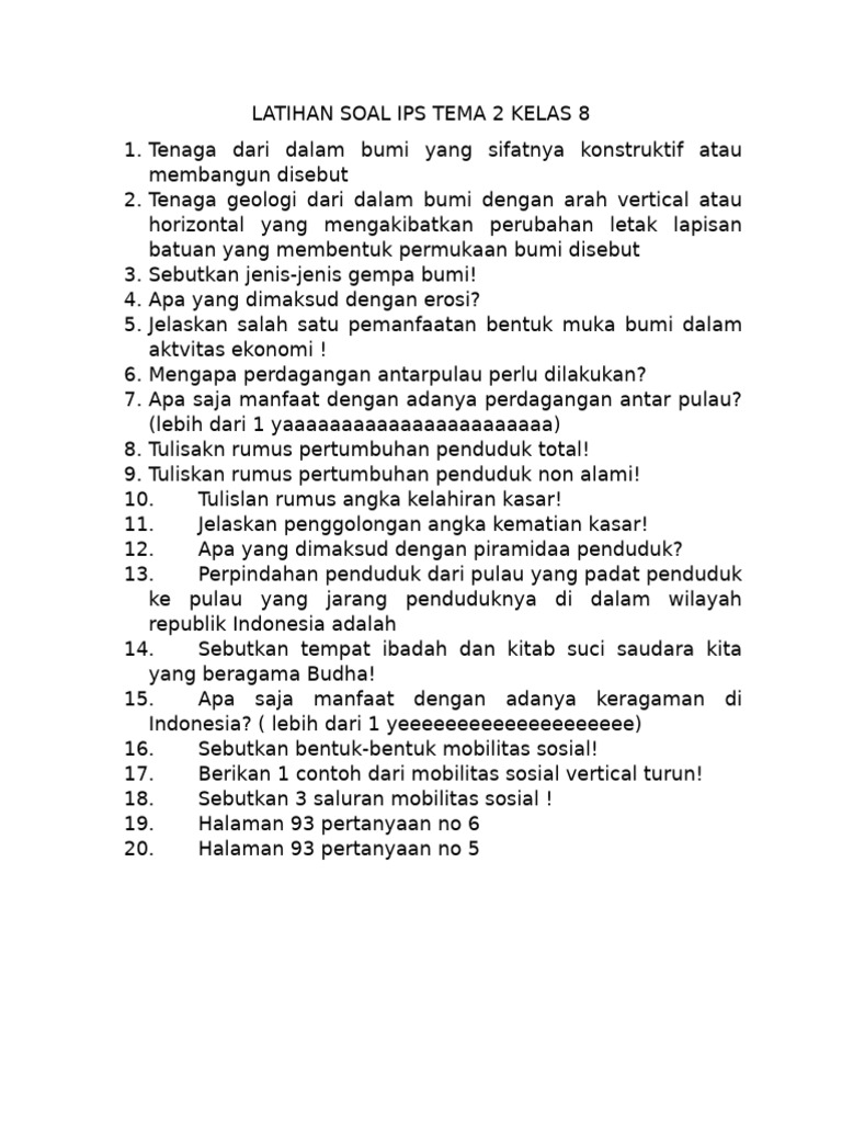 Latihan Soal Ips Tema 2 Kelas 8 | PDF