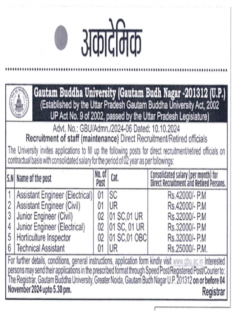 GAUTAM BUDDHA UNIVERSITY (GBU) Job 11 | PDF