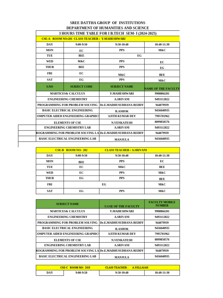 SDGI 3hrs Timetable | PDF | Natural Sciences | Engineering