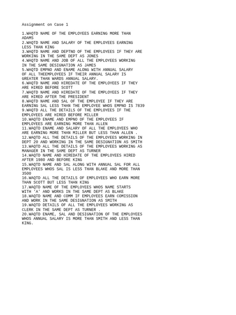 Assignment On SubQuery Case1 | PDF