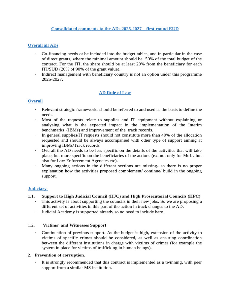 Consolidated Comments To The ADs 2025 To 2027 | PDF | Corruption | Police