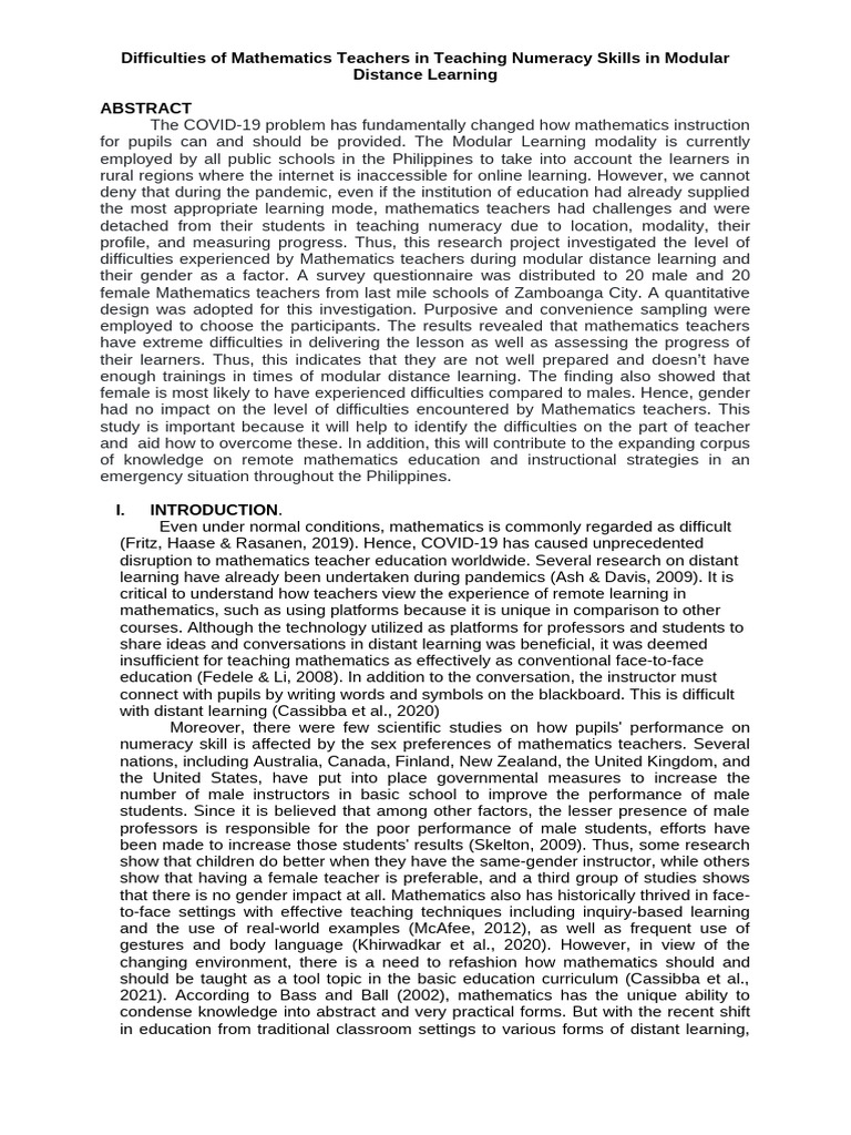 2 Gender and Teaching Numeracy Level of Difficulty Experienced by ...