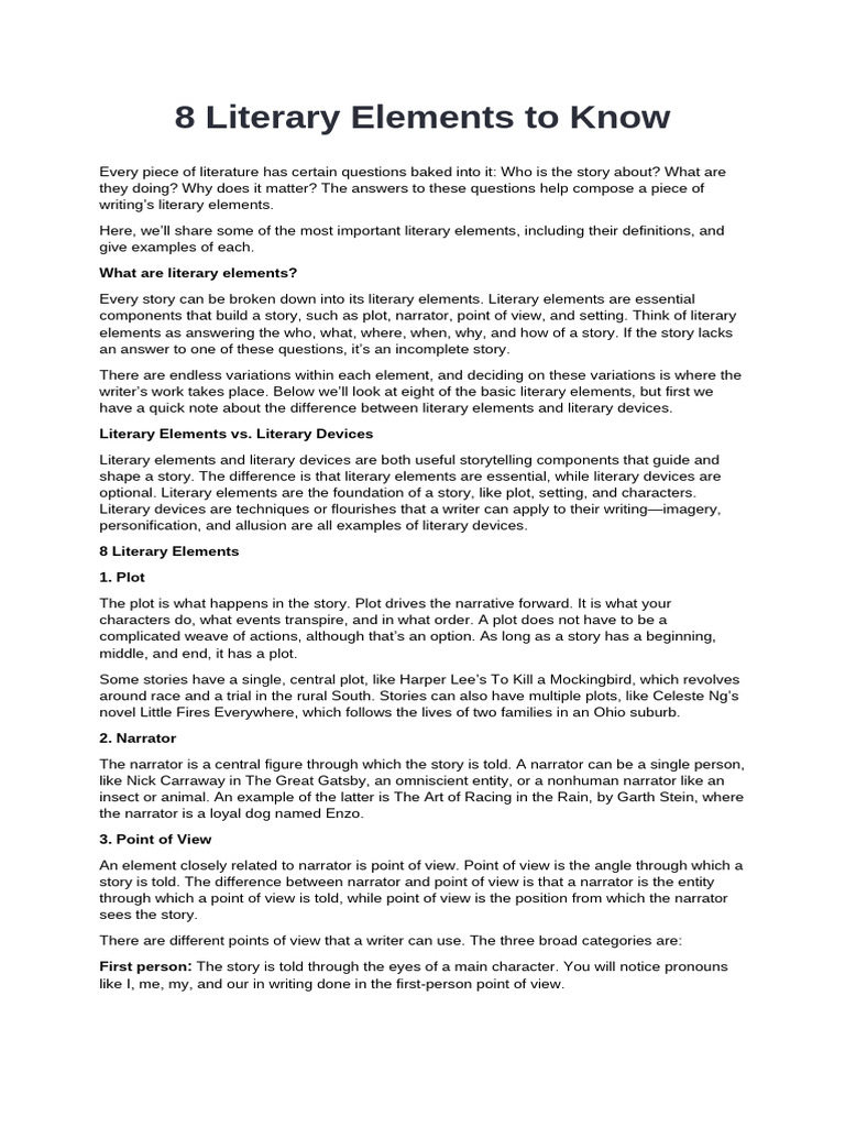 8 Literary Elements To Know | PDF | Narration